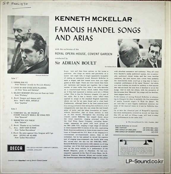 KENNETH MCKELLAR HANDEL SONGS AND ARIAS SKL 4121 > 성악곡 | 국내·유럽 직수입 LP ...